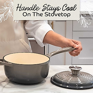 Small Sauce Pan with Lid, 2.13 QT Nero (Black) Sauce Pot, Small Pot with Stay Cool Helper Handle and Tight-Fitting Lid, Warmer Pan- Segretto Cookware