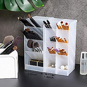Marbrasse 3 Pcs Big Desk Organizer- Pen Organizer Storage for Office, School, Home Supplies, Translucent White Pen Storage Holder, High Capacity, Set of 3, 12 Compartments (White Big Pen Holder)