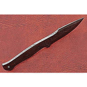 8 inches Long Hand Forged Damascus Steel Clip Point Blank Blade Skinning Knife, 4" Scale Space with 3 Pins & an Inserting Hole Space 3.5 inches Cutting Edge