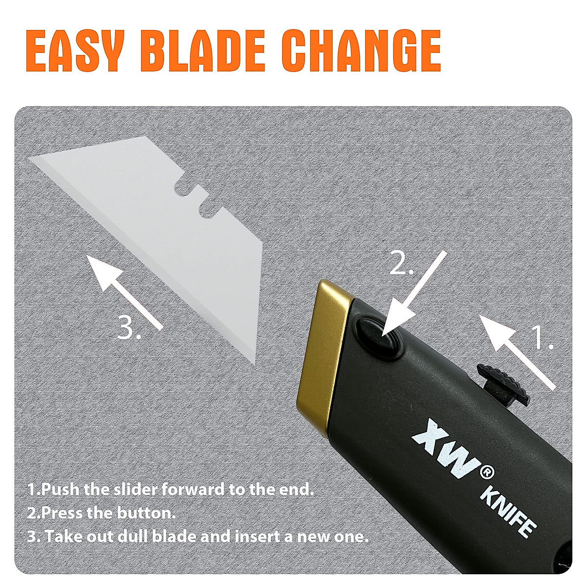 XW Retractable Utility Knife, Box Cutter Set for Cartons with Quick Blade Change, Extra 10 Blades Included, 6-Pack