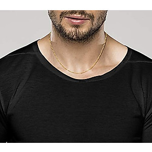 Miabella Solid 18K Gold Over Sterling Silver Italian 2.3mm Diamond-Cut Figaro Link Chain Necklace for Women Men, 925 Made in Italy (Length 18 Inch (Small))