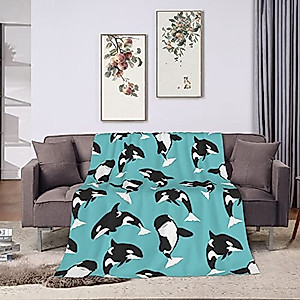 Killer Whale Blanket Super Soft Warm Bedding Bed Throw Blankets Cool for Couch Bedroom Sofa Office Car Decor, All Season Cozy Flannel Plush Blanket Gifts for Girls Boys Adults, 60"X50"