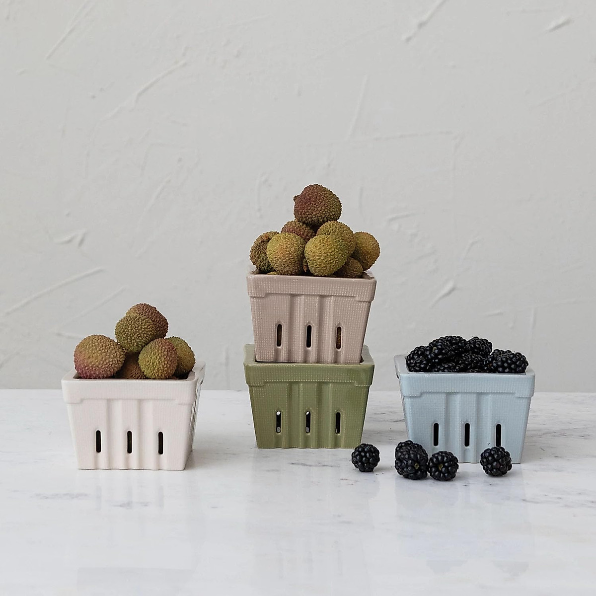 Creative Co-Op Textured Stoneware Berry Basket, Set of 4