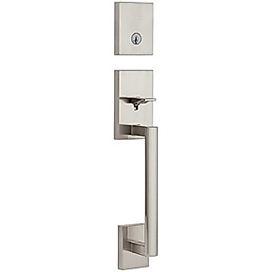 Kwikset San Clemente 98180-005 Single Cylinder Low Profile Deadbolt with Exterior Only Handle Featuring Smartkey® In Satin Nickel