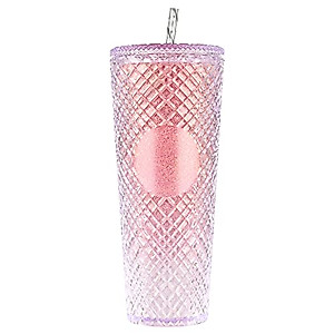 Tumbler with Lid, Iced Coffee Cup Travel Mug Reusable Plastic Cups,Double Walled Insulated Tumblers With Leak Proof Lids,BPA Free,24Oz Glitter Pink