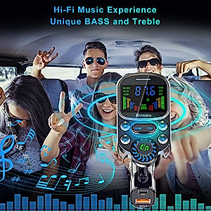 BANIGIPA Upgraded 5.3 Bluetooth FM Transmitter for Car, Hands-Free Wireless Car Stereo Adapter w/ 1.5" Color LCD, 30W USB C PD QC3.0 Fast Charger, 4 Music Play Modes, HiFi BASS&TRE, U Disk/TF/AUX