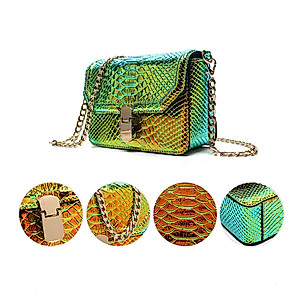 Yair Yangtz Holographic Snakeskin Crossbody Bag Shoulder Bag Women's Hologram Leather Purse (S Green)