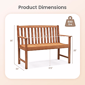 Giantex Outdoor Bench, Wood Patio Bench with Cozy Armrests & Backrest, Slatted Sitting Area, Eucalyptus Wood Frame, 2-Person Loveseat for Park, Porch, Yard, 800 lbs Max Load, Garden Bench (Eucalyptus)