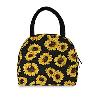 Cute Sunflowers Lunch Bags Women Girls Cute Florals Insulated Lunch Box Lunchbox Cooler Tote Bag Lunch Container Organizer Zipper Meal Prep Lunch Boxes for Teens Kids Adults School Work