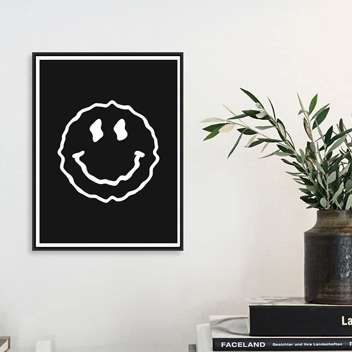 PRINT UP Smiley Poster Wave Face, Trippy Room Decor, Cool Modern Funny Posters for College Dorm, Grunge Black Poster 12x16 (UNFRAMED)