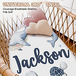 Personalized Ocean Theme Changing Pad Cover - 2 Piece Baby Waterproof Pee Pad Covers Nursery Bedding with Name, Diaper Changing Pad Gifts for (3-36Months) Toddler Infant Boys Girls(16" x 32")