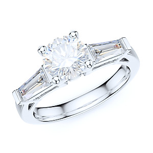 PRSTANI Sterling Silver Tapered Baguette and Round Brilliant Cut Simulated Diamond Three-Stone Promise Engagement Ring For Women (8)