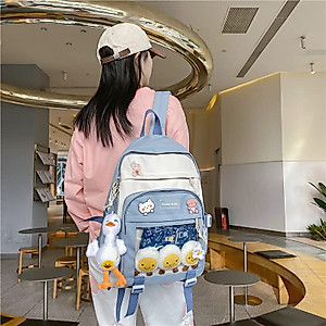 HACODAN Kawaii Backpack Ita Bag Lovely Pin Bag Japanese Aesthetic with Cute Pendant and Pins for Girls High School Book Bags for School (Blue)