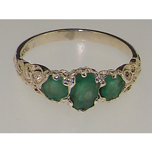925 Sterling Silver Real Genuine Emerald Womens Band Ring - Size 4