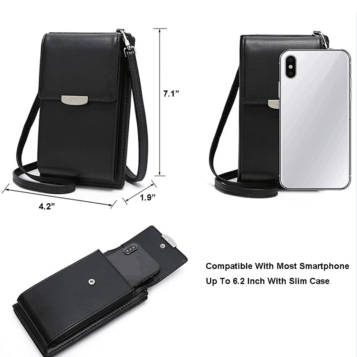 Small Crossbody Bag Cell Phone Purse Wallet with Credit Card Slots for iPhone 14 13 Pro 12 11 Pro XR Samsung Galaxy S22 S21 S20 5G/ S22+ S10+ A10e Note 10 Google Pixel 6a 5a 4a Blu View 2 BLU G9 PRO
