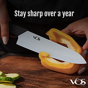 Vos Ceramic Knife Set for Kitchen - Includes 3", 4", 5", 6" Knives with Covers & Peeler in Black - Sharp Ceramic Blades for Versatile Cutting and Paring