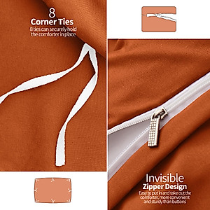 VACVELT 5 Piece Pinch Pleated Duvet Cover King Size Set, Burnt Orange Pintuck Duvet Cover with Zipper & 8 Ties, Shabby Chic Microfiber Duvet Cover + 2 Pillow Shams + 2 Pillowcases, No Comforter