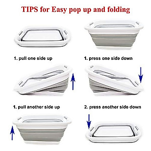 SAMMART 41L Set of 2 Collapsible Plastic Laundry Basket - Foldable Pop Up Storage Container/Organizer - Portable Washing Tub - Space Saving Hamper/Basket (2, White/Grey)