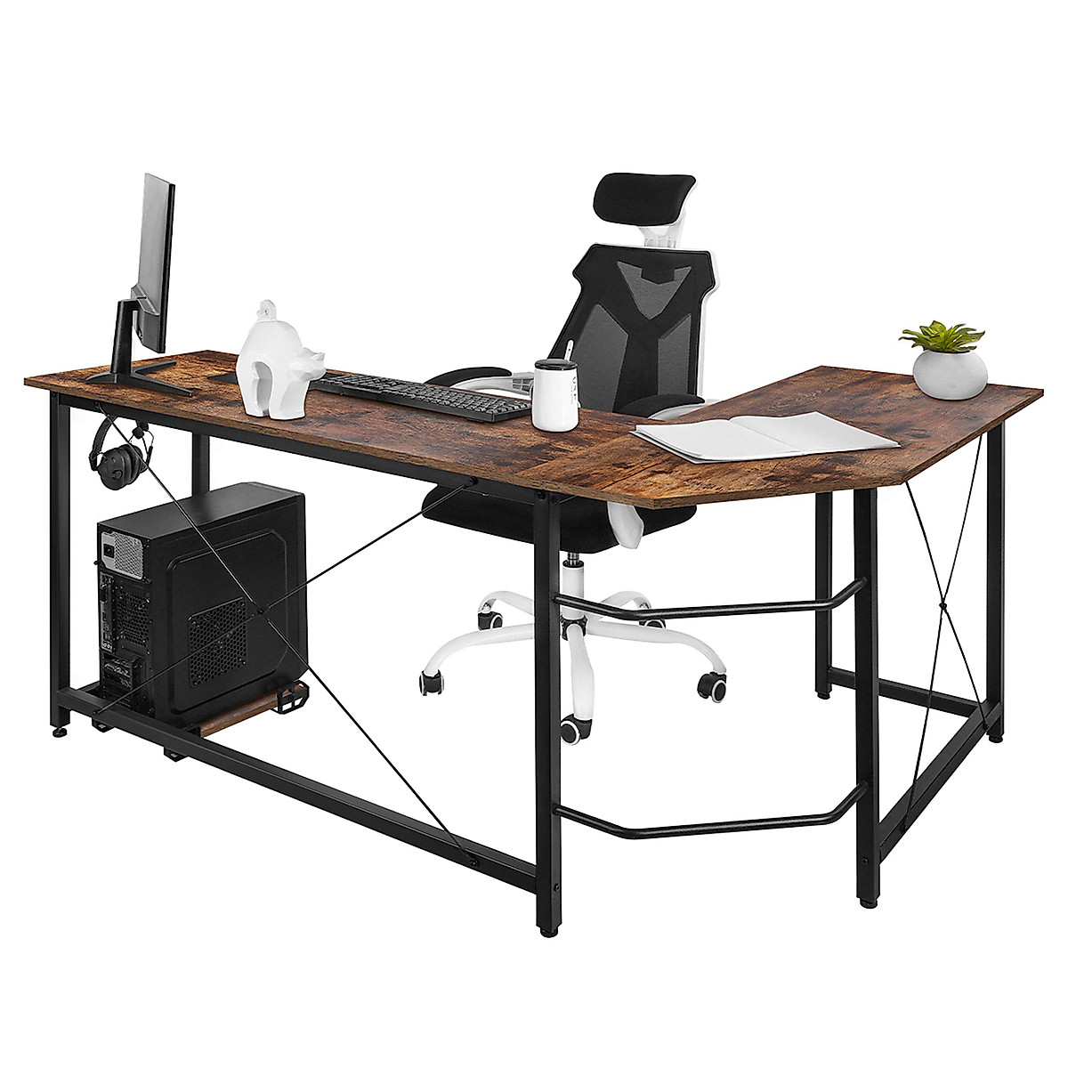 AuAg Modern 66.5‘’ L-Shaped Home Office Desk, Larger Sturdy Computer PC Laptop Table, Corner Gaming Desk, Writing WorkstationDesk, Wooden Desk W/Monitor Stand