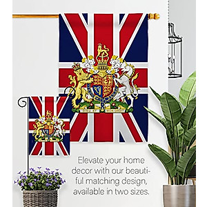 Queen Elizabeth II Flag Coat of Arms United Kingdom Garden Flag - Set Wood Dowel Sweet Life Sympathy Remembrance Bereavement Emotion Postive - House Banner Small Yard Gift Double-Sided 13 X 18.5