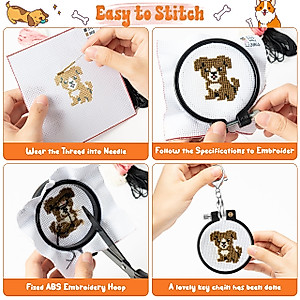 WATINC Embroidery Stitch Kit Cross Stitch Beginner Kit for Kids Stamped Cross Stitch Sewing Kit with Puppies Pattern Needle Point Starter Kit Sewing Set with Instructions 18PCS