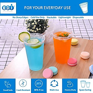 EDI [20 oz. - 100 Sets] Crystal Clear Disposable PET Plastic Cups with Flat Lids and Straws