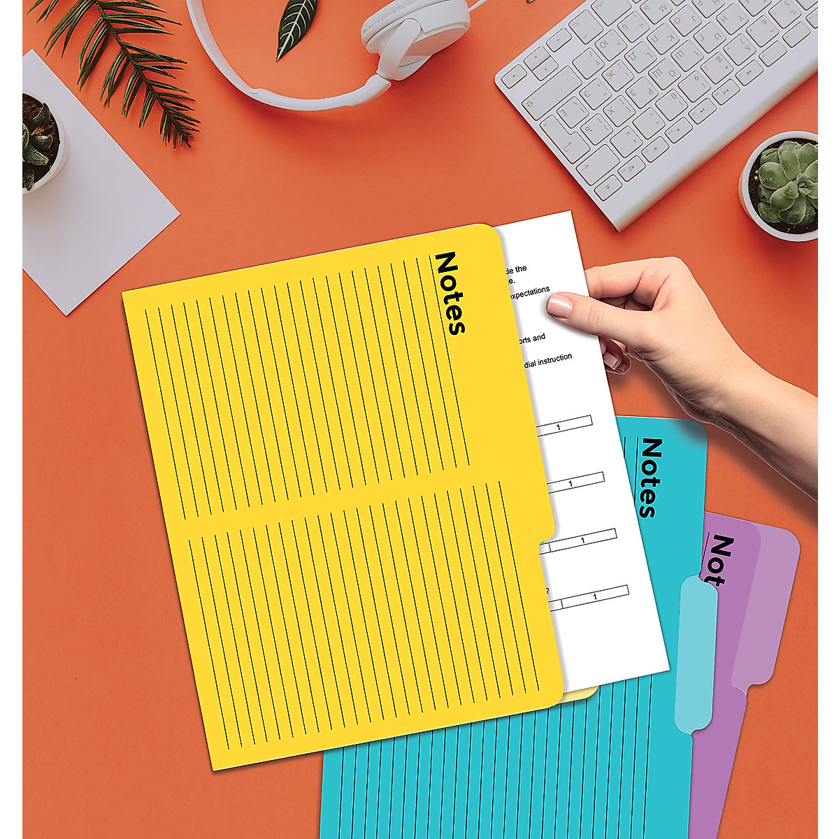 Lined File Folders, 24 Pack, Notes Tabbed File Folders, 1/3 Cut Tabs, 8 Vibrant Colors, Heavyweight, Letter Size Folders, 9.5" x 11.5", Left/Center/Right Set Per Color, by Better Office Products