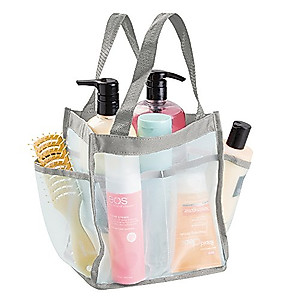 iDesign Mesh Water-Resistant Shower Caddy Tote with Handles for Bathroom, College Dorm, Garden, Beach, 8.5" x 5.75" x 9.25" - Mint Green and Gray
