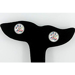 Stainless Steel White and Flower Paw Print Glass Stud Earrings 12mm