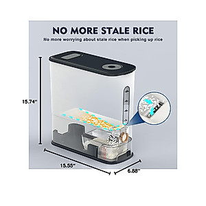 Ubooop 26.5 Lbs Rice Dispenser, Large Dry Food Dispenser with Measuring Cup, for Rice, Beans, Cereals, Perfect for Kitchen Pantry Organization