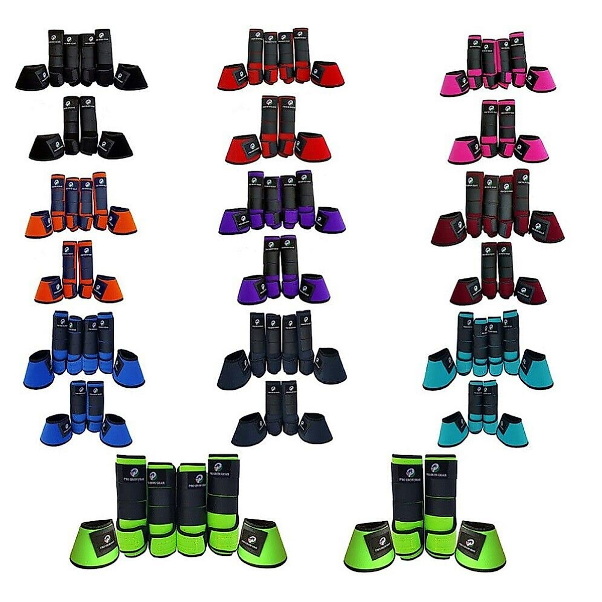 RIDING GEARS Horse Medicine Brushing Boots Horse Bell Boots Leg Wraps Protection Gear Set of 4 and Set of 6 (Large/Full, Black (Set of 6))