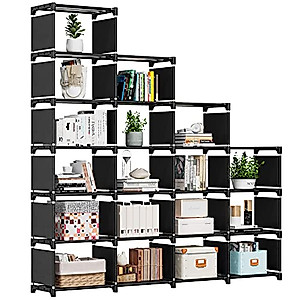 REIBII Bookshelf for Bedroom Book Shelf Organizer Bookcase Tall Book Case 18 Cube Storage Organizer Cube Shelf Black Cubby Storage Organizer Shelves for Bedroom Living Room Closet Office DIY