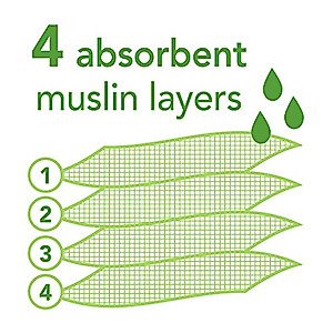 green sprouts Muslin Bibs made from Organic Cotton (5 pack)| 4 absorbent layers protect from sniffles, drips, & drools | 100% Organic cotton muslin, Adjustable snap closure, Machine washable
