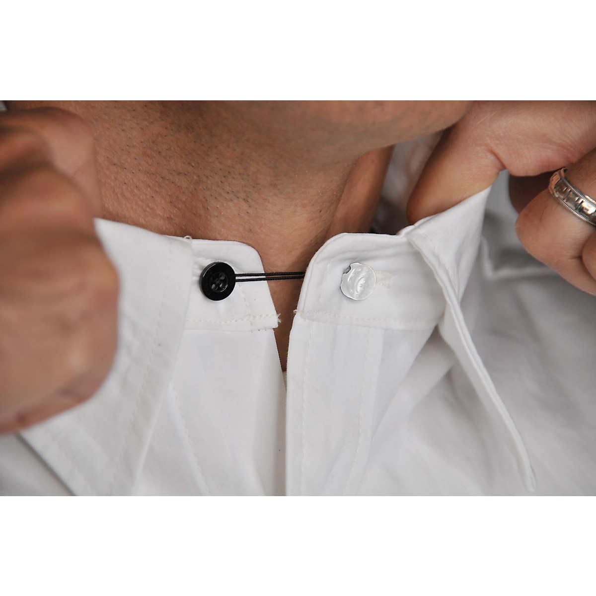 COCHIC Collar Extenders for Mens Shirts - Button Extender - Dress Shirt Neck Extender for Men 2-Pack Elastic Collar Support - White Buttons - Non-Metal - Expand your Shirt Collar by Up to 1.5 inches