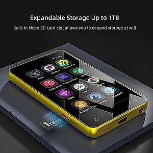 80GB MP3 Player with Bluetooth and WiFi, MP4 MP3 Player with Spotify,Spotify Kids，4" Full Touch Screen with Pandora, Music Player with Audible，Android MP3 with Speaker (Gold_Black)