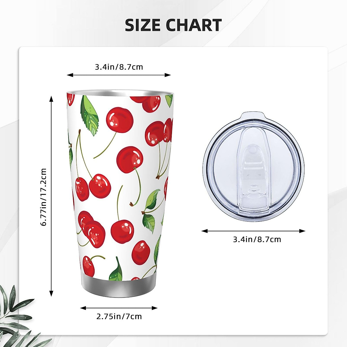 CHASOEA Cherry Tumbler 20oz Fruit Stainless Steel Insulated Tumblers with Lid and Straw Fruits Travel Coffee Mug Wine Tea Cups Water Bottle Cherry Gifts for Women