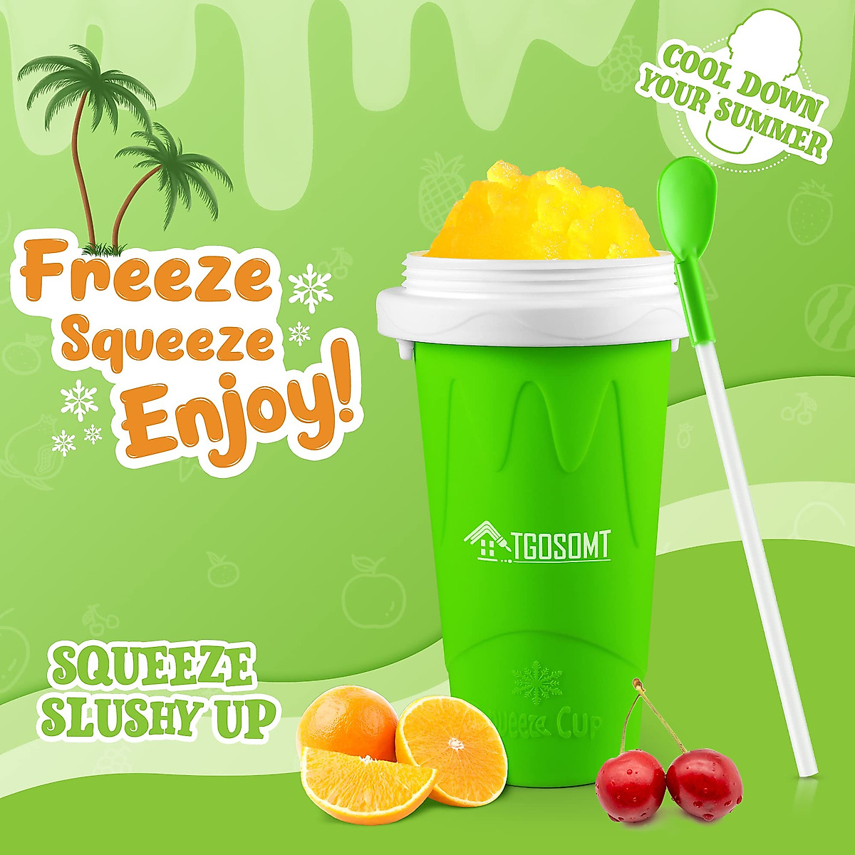 Tgosomt Slushy Cup, Frozen Magic Slushie Maker Cup Squeeze, Cool Fun Stuff Things Gadgets (Green)