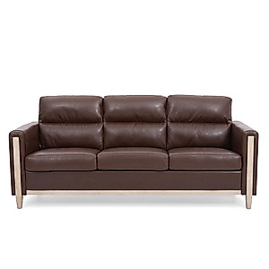 79.5" PU Leather Sofa Couch, 3 Seater Sofa Couch with Side Pocket, Modern Upholstered Comfortable Sofa Solid Wood Soft Cushions, Durable and Long-Lasting, Sofa Couch for Living Room