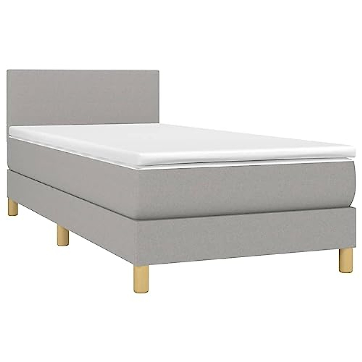 vidaXL Bed Frame, Box Spring Bed Single Platform Bed with Mattress, Bed Frame Mattress Foundation with Headboard for Bedroom, Light Gray Twin Fabric