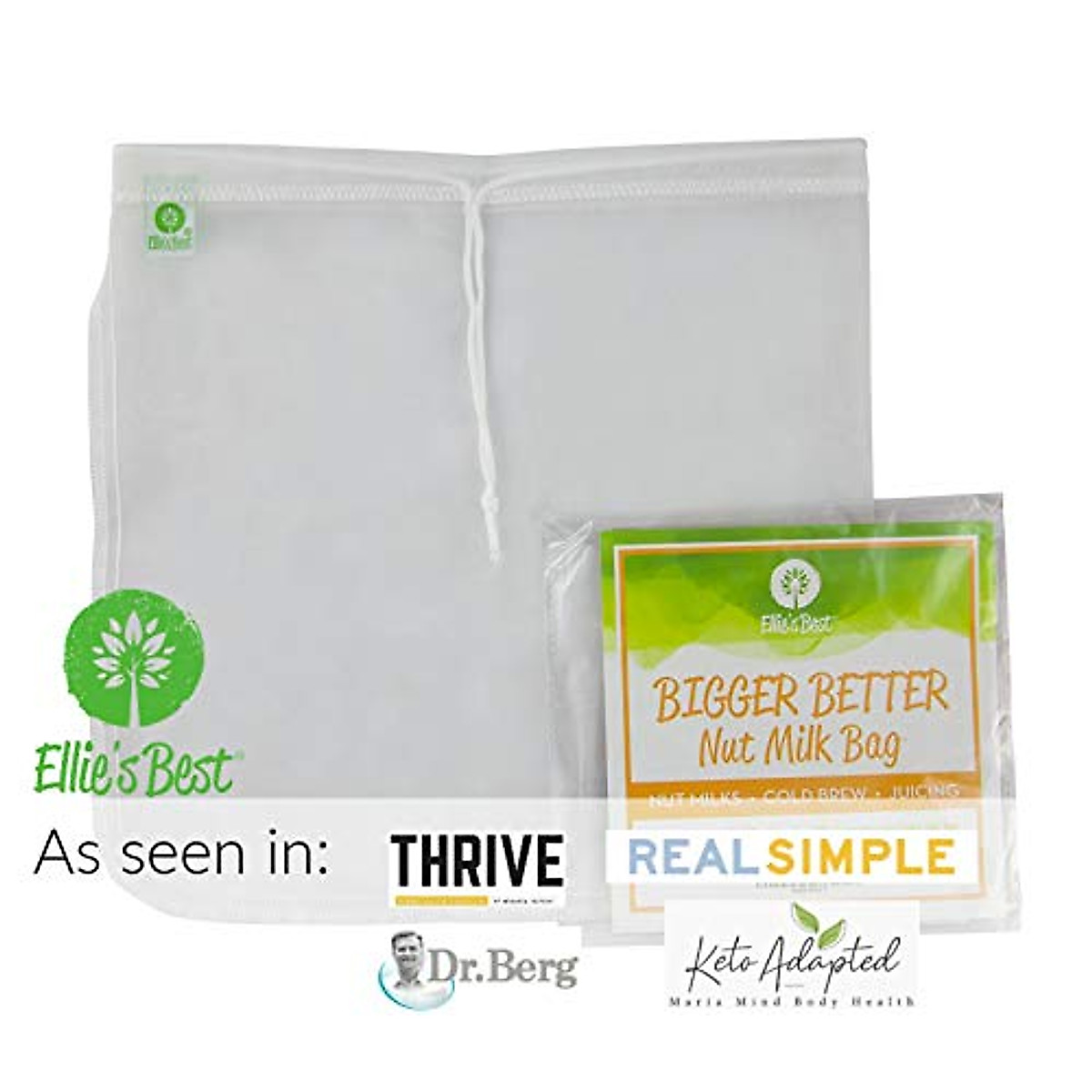 Pro Quality Nut Milk Bag - XL12"X12" Bags - Commercial Grade Reusable All Purpose Food Strainer - Food Grade BPA-Free Ultra Strong Fine Nylon Mesh - Almond Milk, Juices, Cold Brew Recipes Videos -1