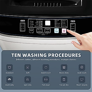 OOTDAY 15.6lbs Small Portable Washer, 2.3 Cu.ft Full Automatic Washing Machine with LED Display, with Drain Pump/10 Programs 8 Water Level Selections, Transparent Lid & LED Display