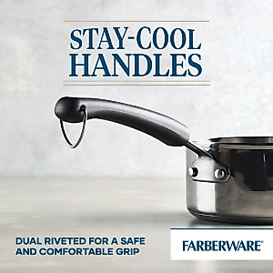 Farberware Brilliance Stainless Steel Saucepan/Saucepot with Side Spouts for Easy Pouring, 1 Quart, Dishwasher Safe and Induction Ready, Compatible with All Cooktops, Stainless Steel
