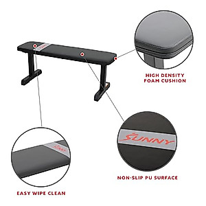 Sunny Health & Fitness Flat Weight Bench for Workout, Exercise and Home Gyms with 500 lb Weight Capacity - SF-BH620037
