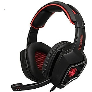 SADES 3.5mm Stereo Surround Sound Gaming Headset with Mic, Noise Cancelling & Led Light & Volume Control Over Ear Gamer Headphones, Red Headset for PC MAC Laptop Computer Games
