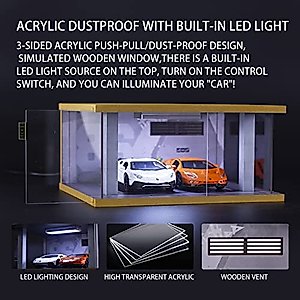 SIKIVOT 1：32 Car Display Case，Diecast Garage Scene Display， Scale Garage Display Case，2 Parking Space with LED Light and Acrylic Cover (7332Number 86)