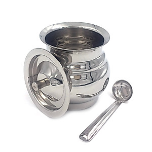 EarthVision Stainless Steel Ghee storage pot set with lid and spoon, Clarified Butter storage pot, Ghee container, Oil Keeper, Oil container with lid for pooja Oil storage pot 15.21 Oz