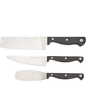 Emeril 3-Piece Specialty Cutlery Kitchen Knife Set (6.5" Nakiri, 5.5" Prep, & 4.75" Spreader Knives) (Black)
