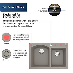 Karran QT-610 Drop-In Quartz Composite 33 in. 1-Hole 60/40 Double Bowl Kitchen Sink Kit in Concrete