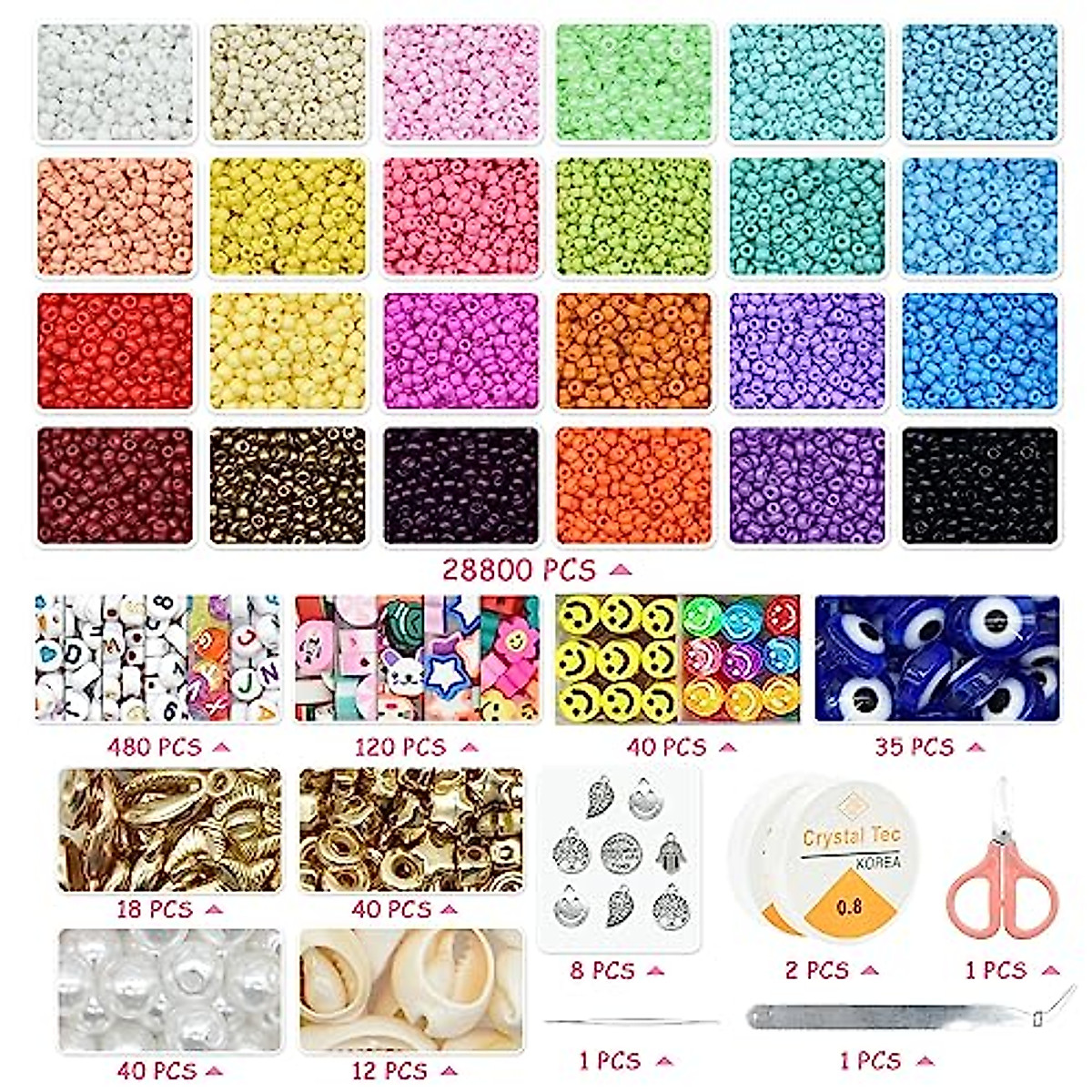 JOJANEAS 8800pcs 4mm Glass Seed Beads Bracelet Making Kit 24 Colors Small Beads for DIY Bracelets Necklace Jewelry Making Supplies