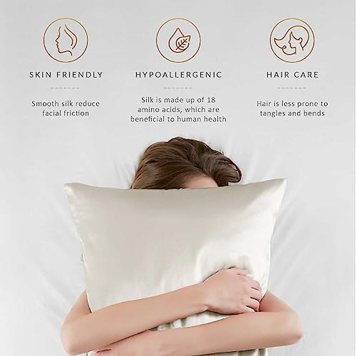 HYDE LANE 25 Momme 100% Pure Mulberry Silk Pillowcase for Hair and Skin with Hidden Zipper, Both Side Grade 6A Silk, Luxury Smooth and Soft,Real Silk Pillow Case, 1pc Queen 20''x30'',Ivory White